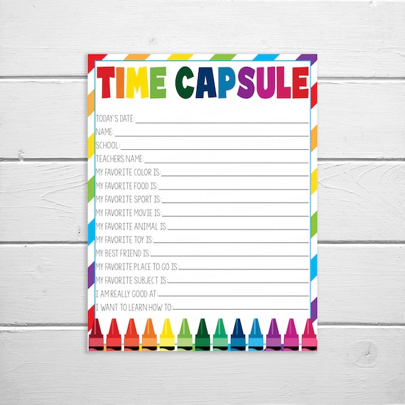 Time Capsule Printable, All Ages Grades Kids Student Memory Sheet ...