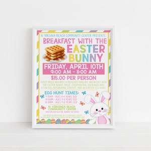 Waffle Breakfast With the Easter Bunny Flyer, Brunch Easter Bunny ...