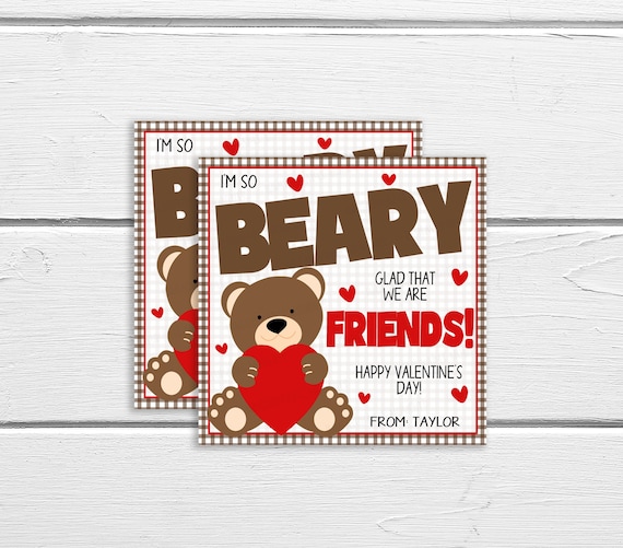 Valentine Gummy Bear Candy Tag, Editable Beary Glad We Are Friends ...