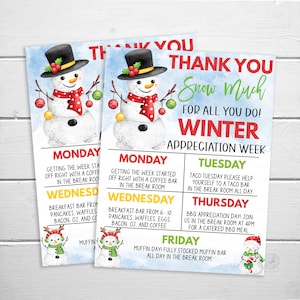 Winter Teacher Appreciation Week Schedule Itinerary, Christmas Holiday ...