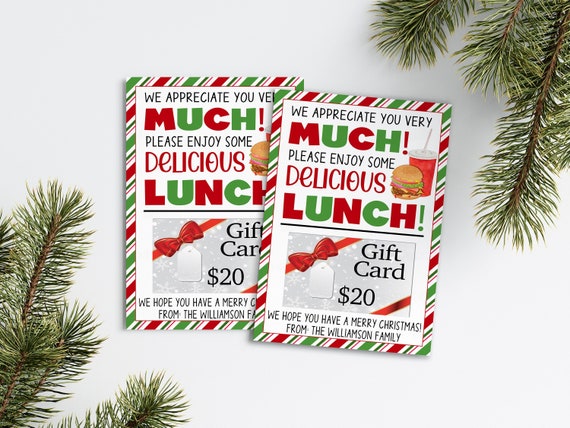 Christmas Lunch Thank You Gift Card Holder, Editable Thank You Gift ...