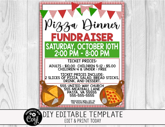 EDITABLE Pizza Dinner Fundraiser Flyer, Church School Business ...