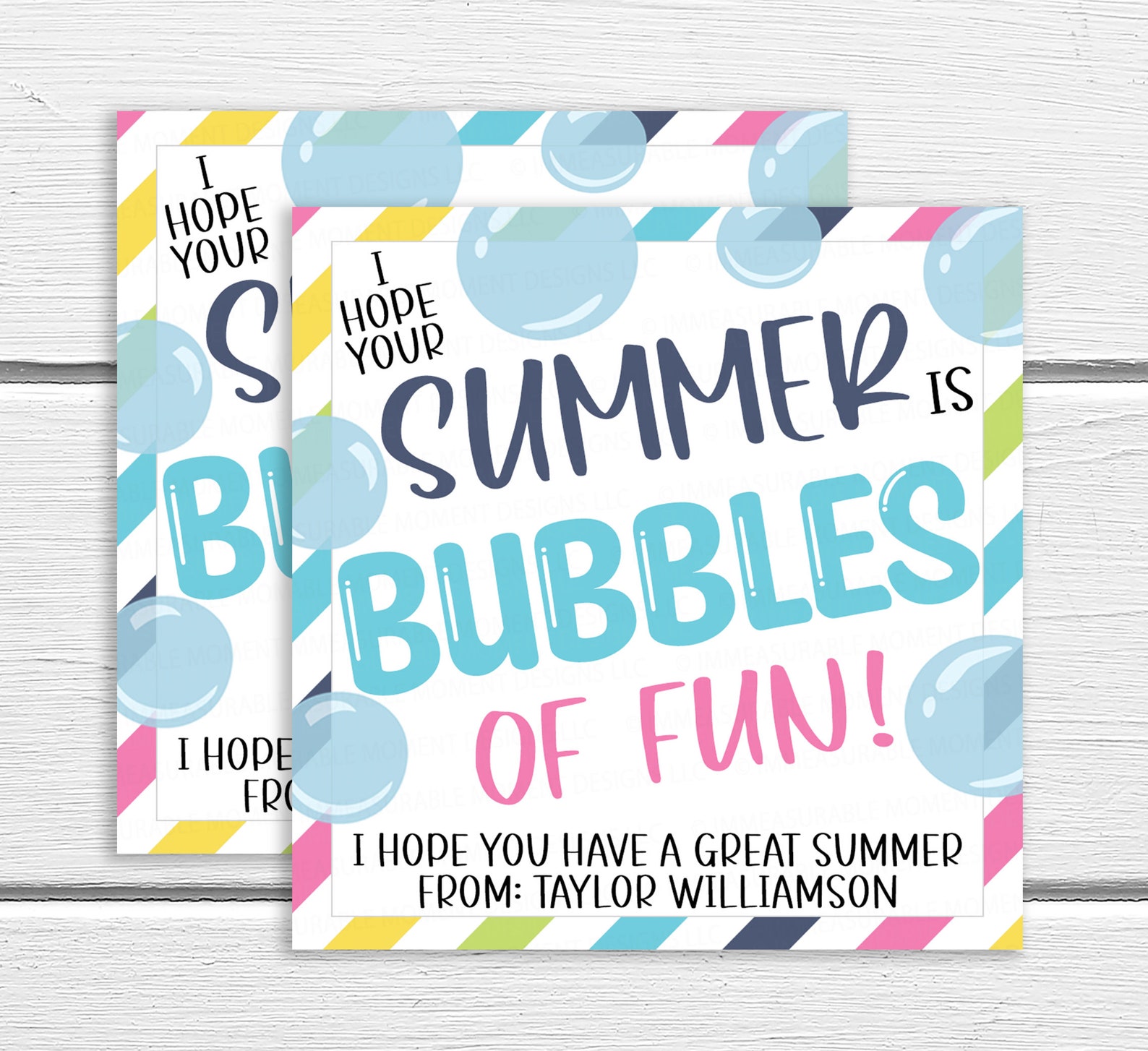 Summer Bubbles Gift Tags Bubbles of Fun End of School Year - Etsy