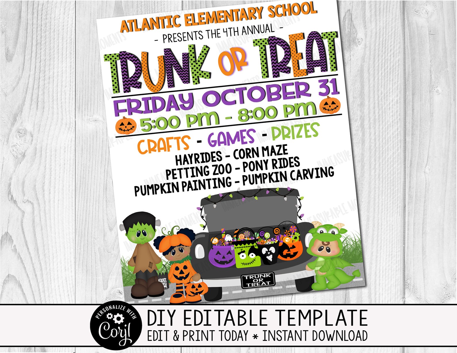 EDITABLE Trunk or Treat Flyer Invitation, Kids Halloween Event, School ...