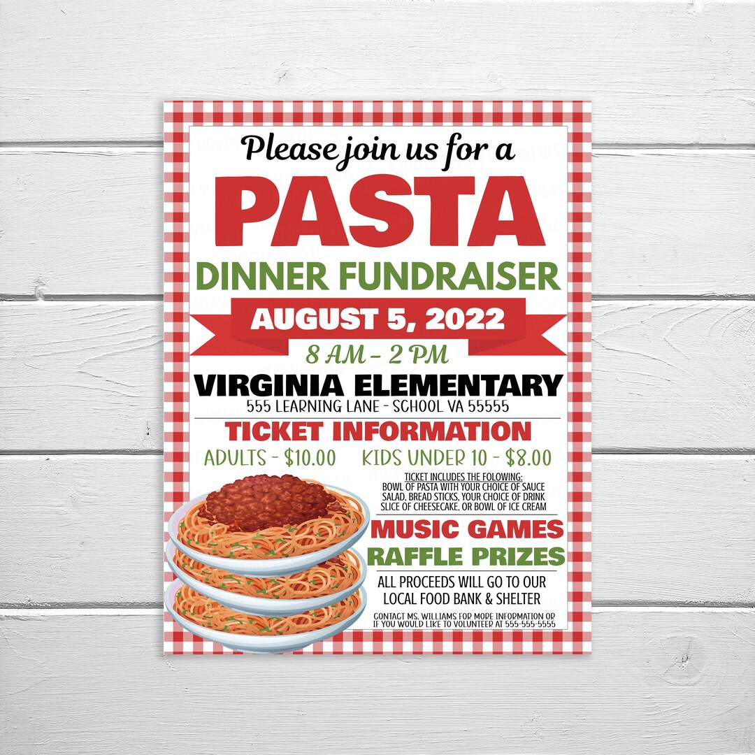 Pasta Fundraiser Flyer, Editable Printable, Spaghetti Italian Dinner ...