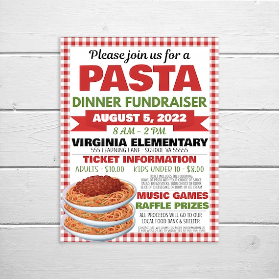 Pasta Fundraiser Flyer, Editable Printable, Spaghetti Italian Dinner ...