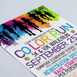 Color Run Flyer Invitation, Color Fun Dash Run Marathon 5K PTO PTA ...