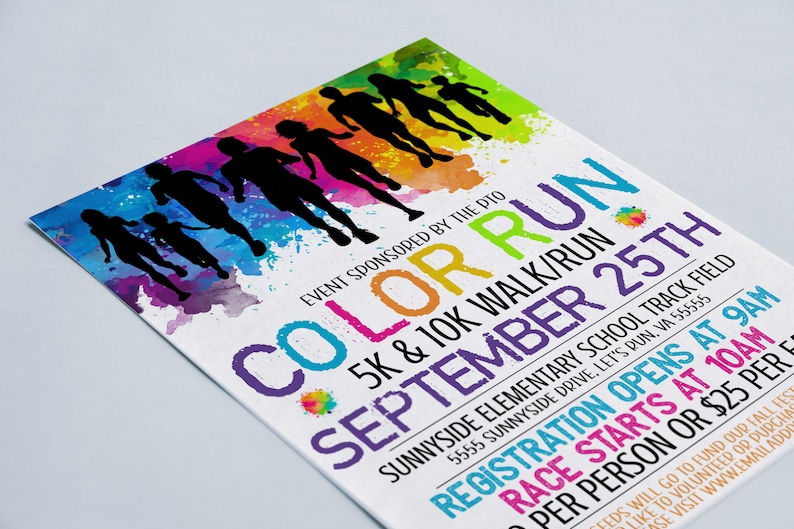 Color Run Flyer Invitation Color Fun Dash Run Marathon 5K PTO - Etsy