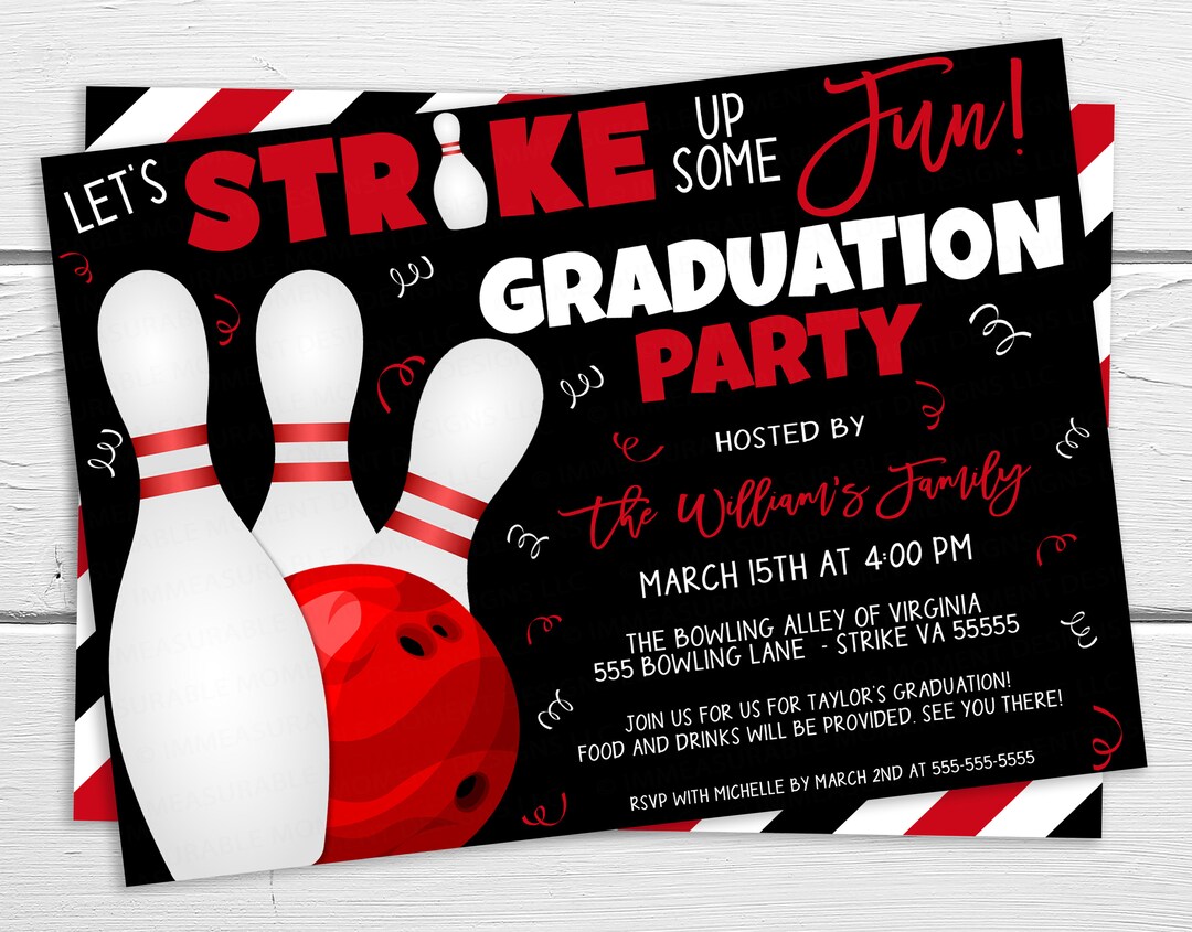 Bowling Graduation Party Invitation, Bowling Party Card, Adult Party ...