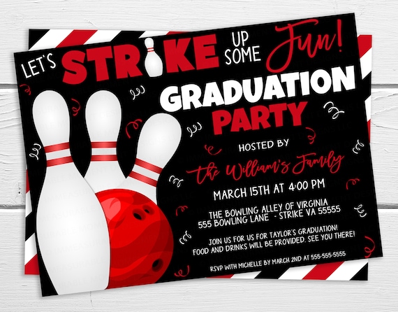 Bowling Graduation Party Invitation, Bowling Party Card, Adult Party ...
