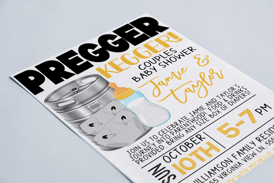 Pregger Kegger Invite, Printable Editable, Diapers and Beer Couples ...