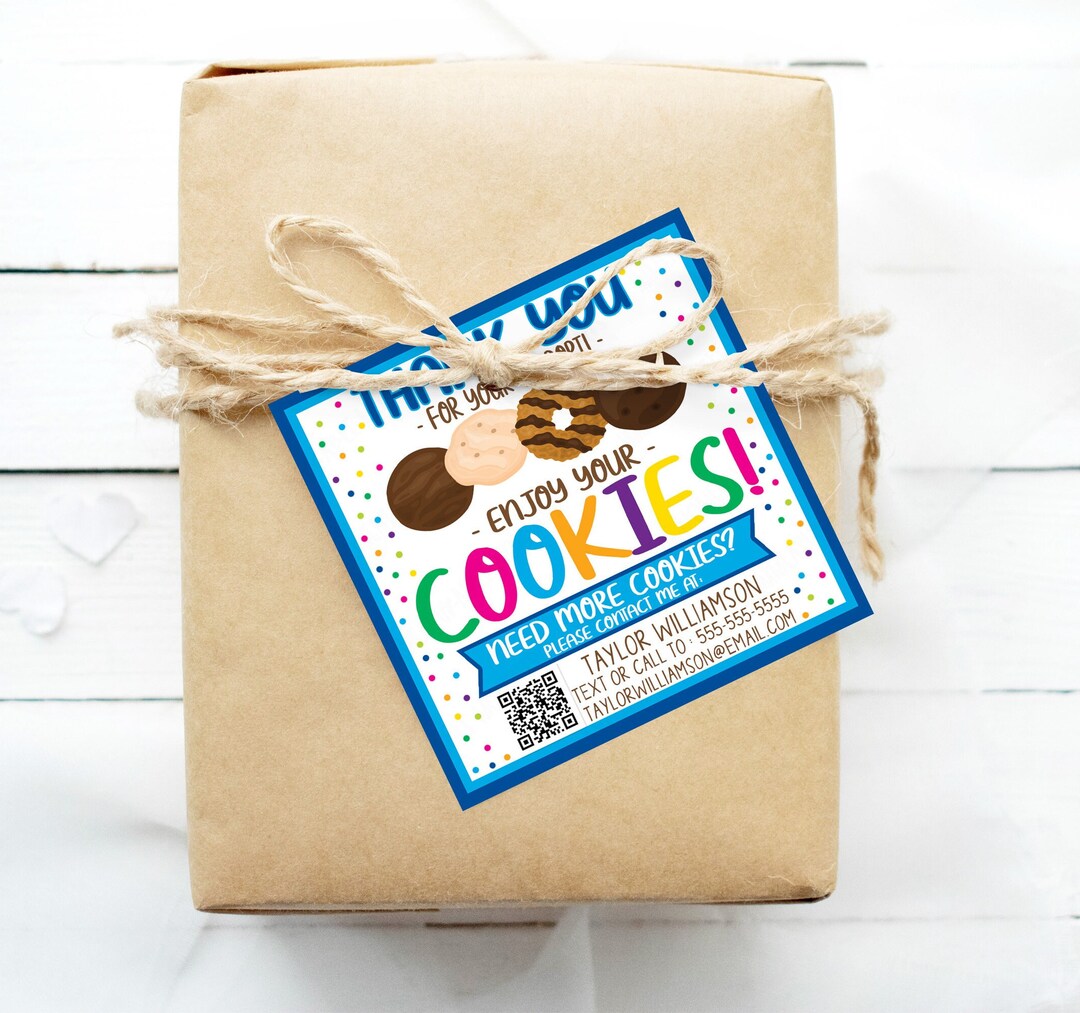 QR Code Scout Cookie Thank You Tags, Editable Girl Cookie Troop Booth ...