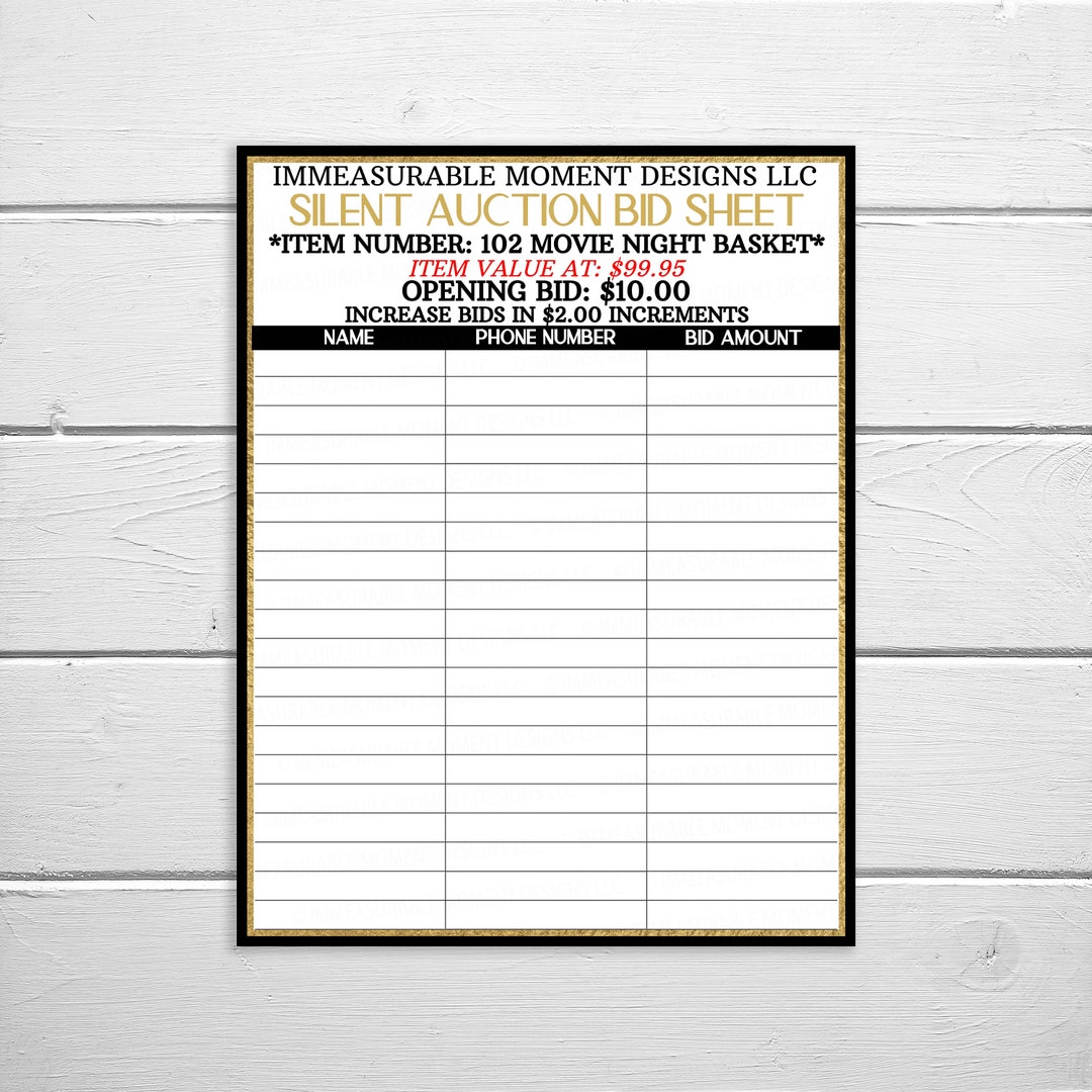 Editable Silent Auction Bidding Template, Fundraising Event Form ...