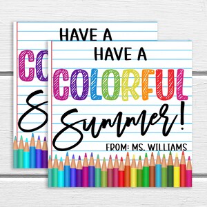 Colorful Summer Gift Tags, Crayon Colored Pencil Marker, End of School ...