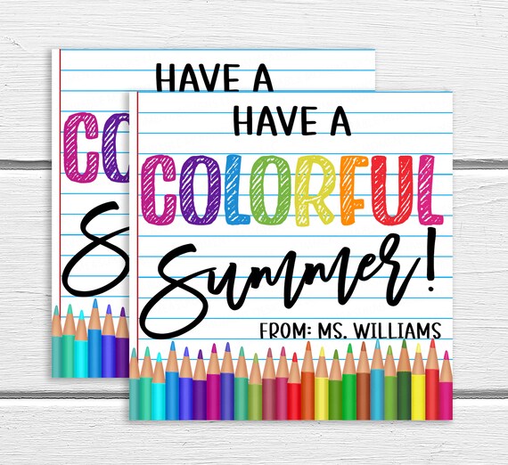 Colorful Summer Gift Tags, Crayon Colored Pencil Marker, End Of School ...