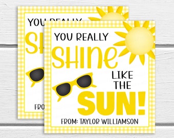 Yellow Sunshine Gift Box Tag, You Shine Like the Sun, Thank You Card ...