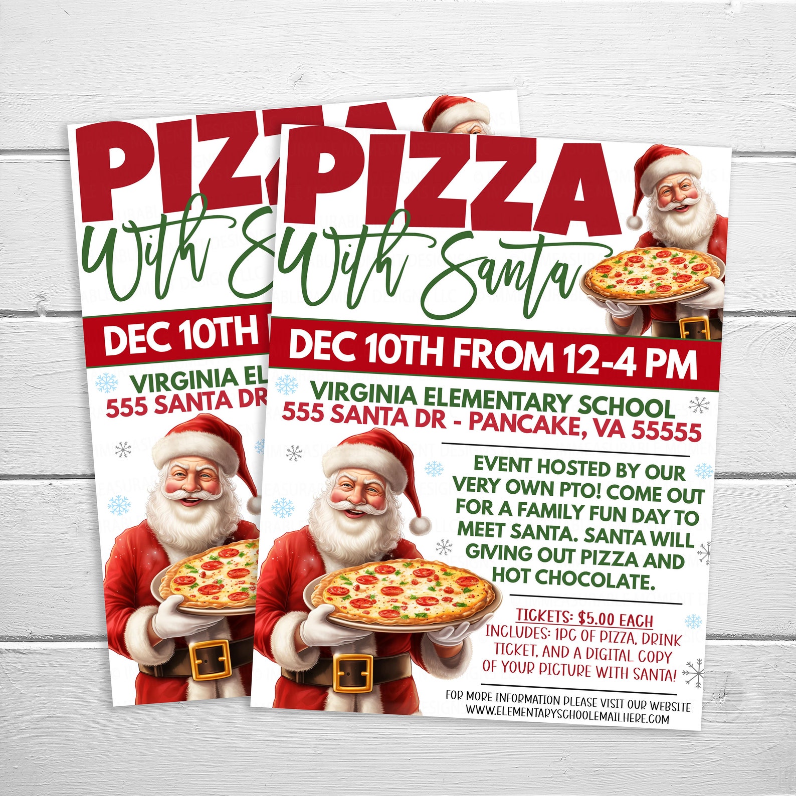Pizza With Santa Flyer, Pizza & Pictures With Santa Fundraiser, Kids ...