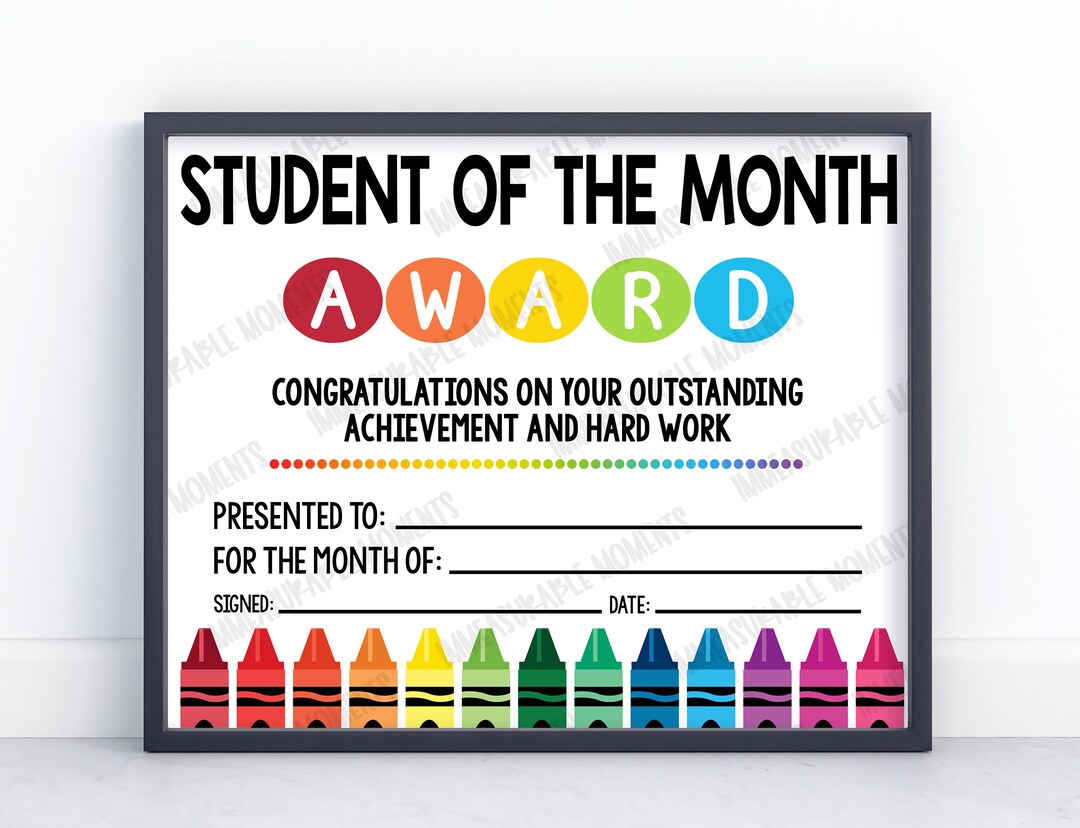 Student of the Month Crayon Award Certificate - Etsy