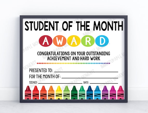 Student of the Month Crayon Award Certificate | Etsy
