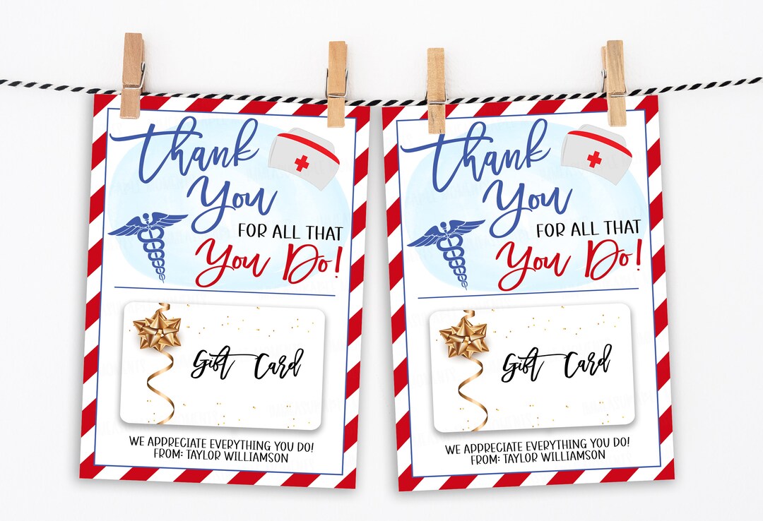 Nurse Appreciation Gift Card Holder, Editable Printable Thank You Tag ...
