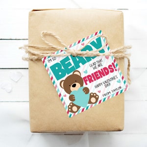 Valentine Teddy Bear Tag, Editable Beary Glad We Are Friends, Gummy ...