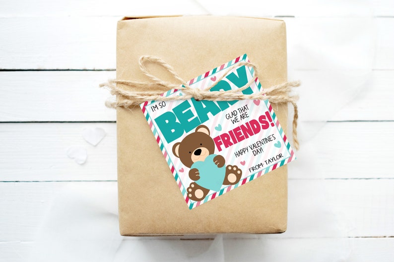 Valentine Teddy Bear Tag, Editable Beary Glad We Are Friends, Gummy ...