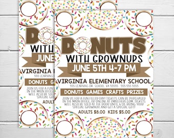 Donuts With Grownups Flyer, School PTO PTA, Father Mother Parent ...
