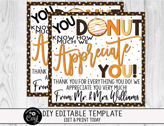 EDITABLE Donut Appreciation Fall Thanksgiving Gift Tag, Favor Tag ...
