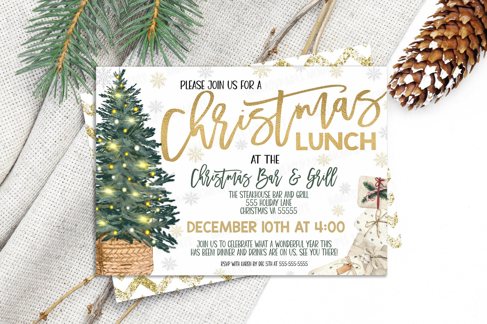 Christmas Lunch Invitation Card, Employee Business Work Fall Christmas ...