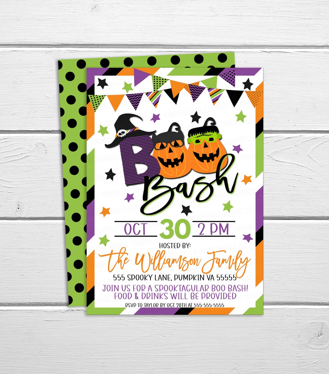 Halloween Boo Bash Party Invitation, Fall Birthday Invite, School ...