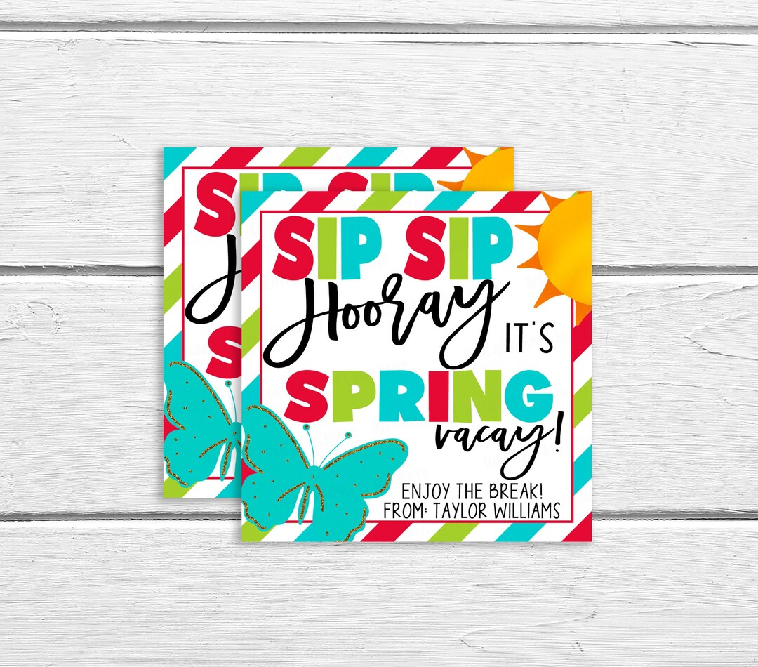 Sip Sip Hooray Spring Vacay, Teacher Gift Thank You Tag Tropical Beach ...