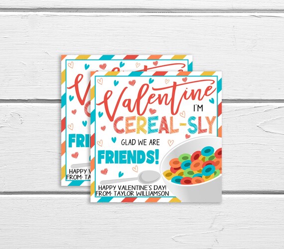 Valentine Cereal Gift Tags, Editable Breakfast Tag, Valentine I'm ...
