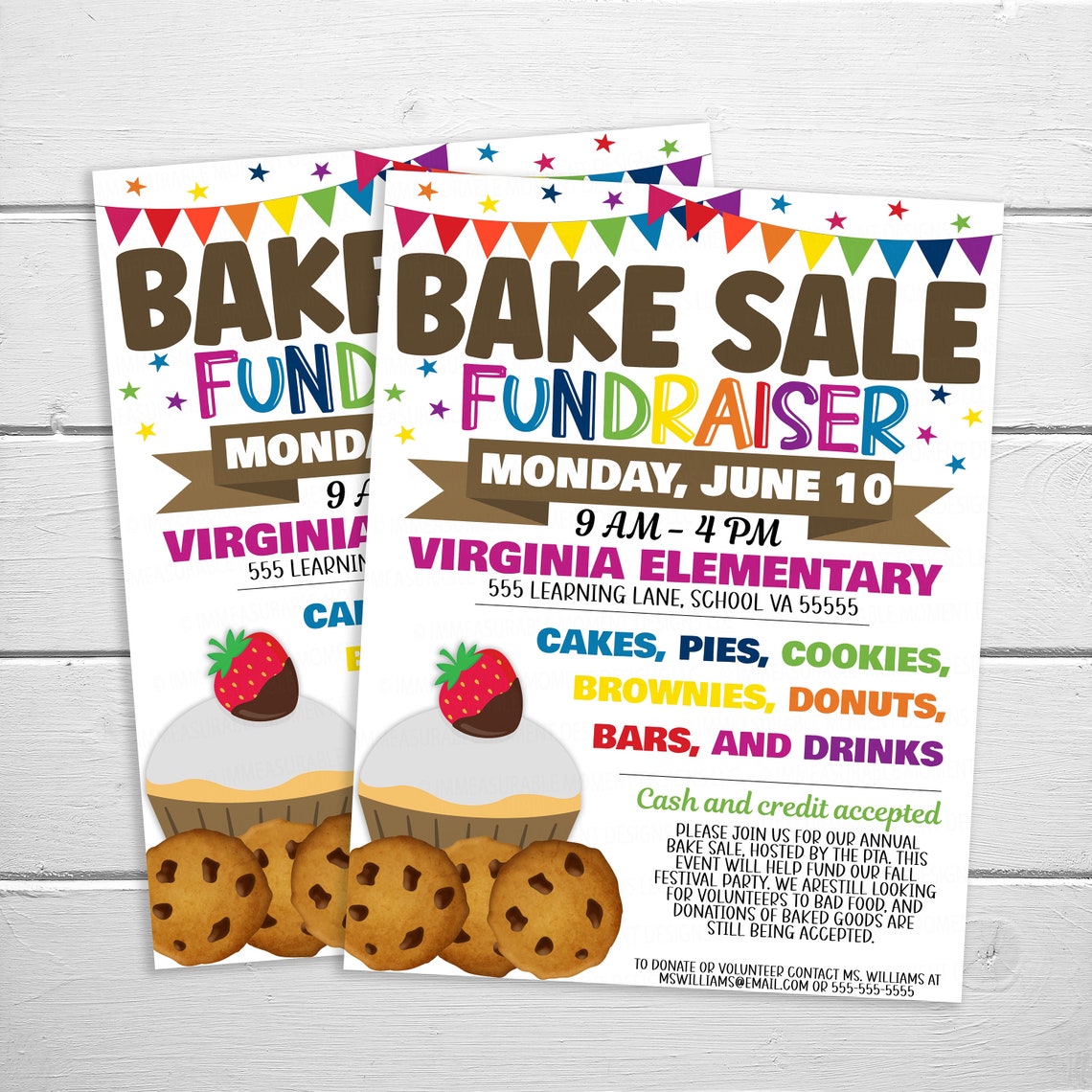 Bake Sale Flyer, School Church Company Fundraiser Event, Printable ...