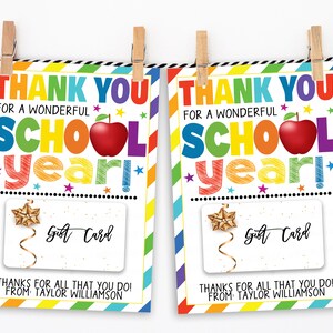 End of School Gift Card Holder, Thank You for A Wonderful School Year ...