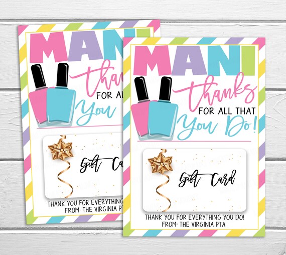 Manicure Gift Card Holder, Editable Mani Pedi Gift, Mani Thanks, Spa ...