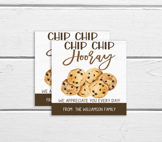 Cookie Thank You Gift Tags, Editable Appreciation Chocolate Chip Cookie ...