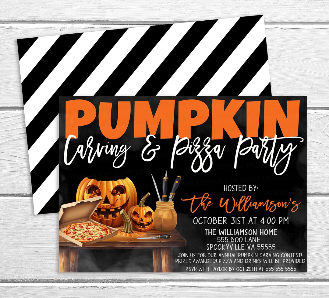 Pumpkin Carving and Pizza Invitation, Pumpkins & Pizza Party Invite ...