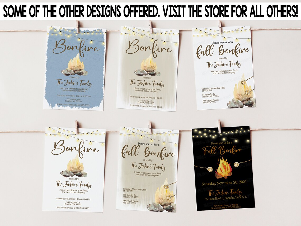 EDITABLE Bonfire Invitation Card, S'more Wedding Bridal Engagment ...