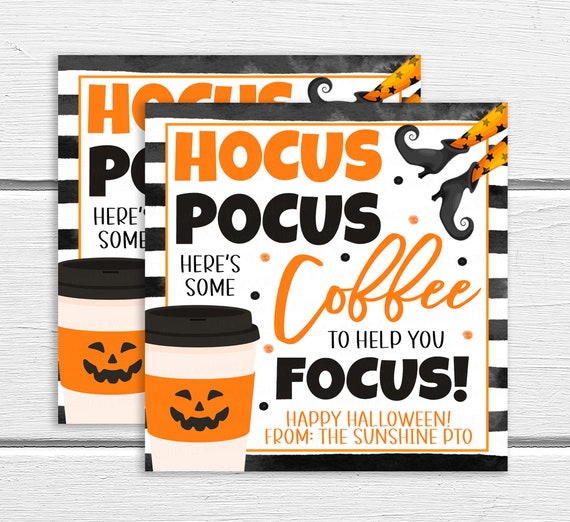 Halloween Coffee Gift Tag, Hocus Pocus Coffee To Focus, Fall Autumn ...