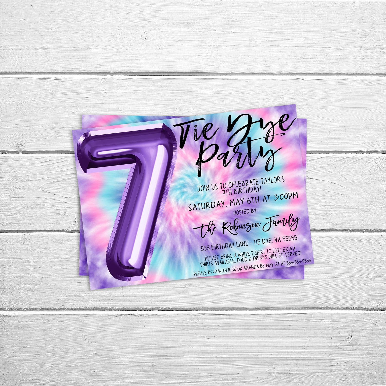Tie Dye Party Invitation All Ages Editable Birthday - Etsy