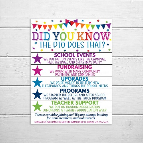 EDITABLE PTO PTA Recruitment Flyer Printable Handout School - Etsy