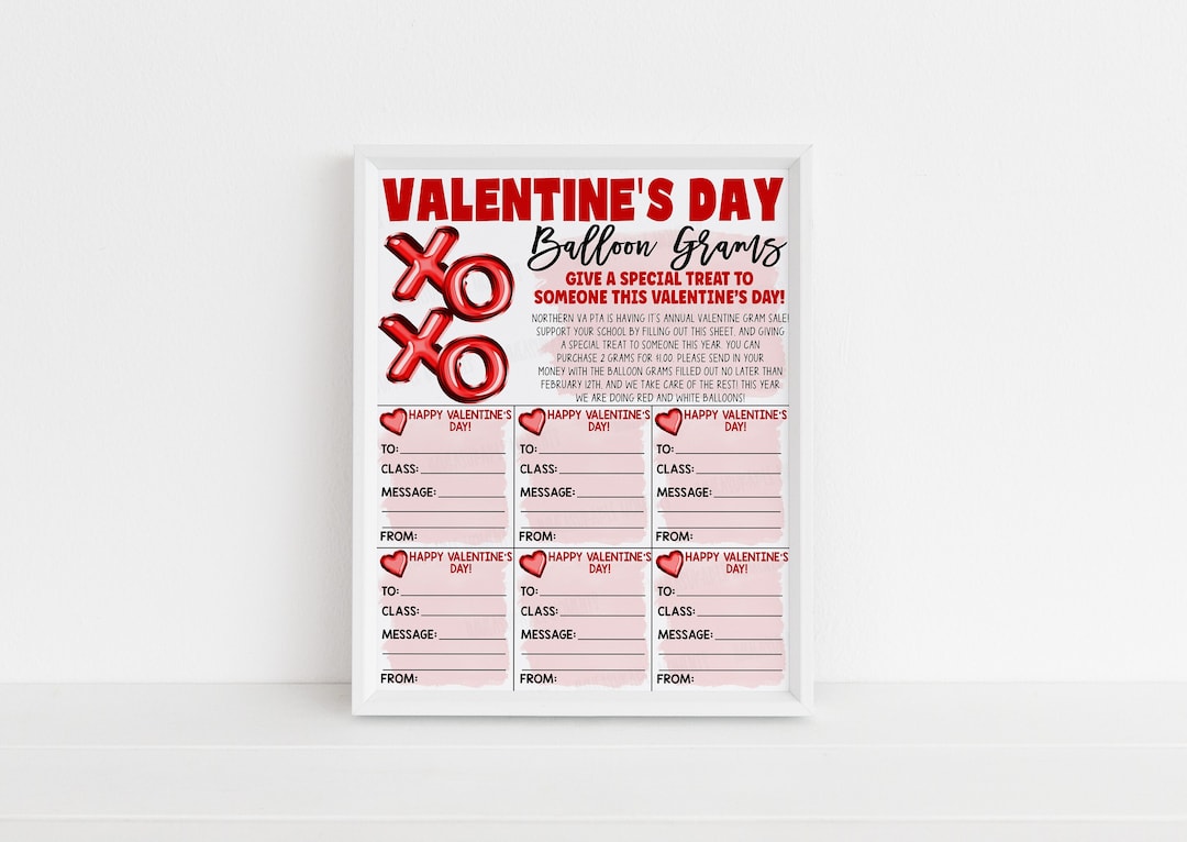 Valentine's Day Gram Flyer, Editable Treat Gram Fundraiser, Balloon ...