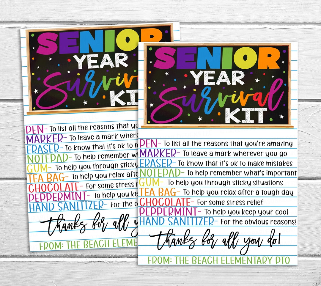 Senior Survival Kit Gift Tag, Welcome Back Gift for School Students ...