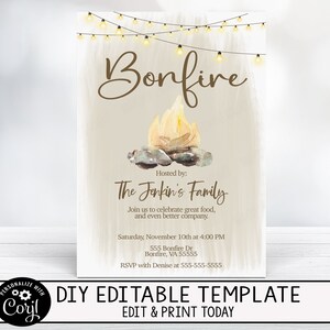 EDITABLE Bonfire Invitation Card, S'more Wedding Bridal Engagment ...
