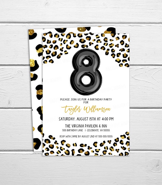 Leopard Print Birthday Invitation Editable Any Age Gold - Etsy