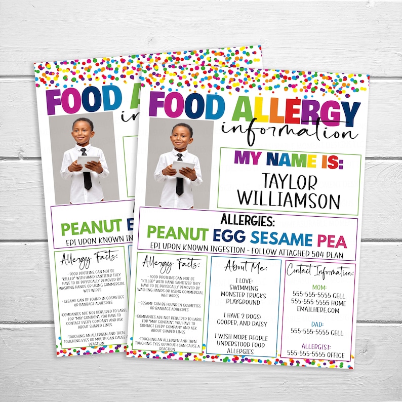 Editable Food Allergy Information Sheet, Printable School Daycare ...