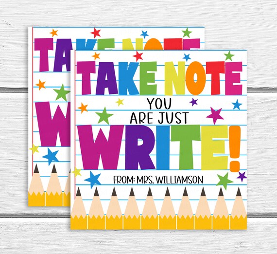 Pencil Gift Tags, Take Note You Are Just Write, Pen Crayon Colored ...