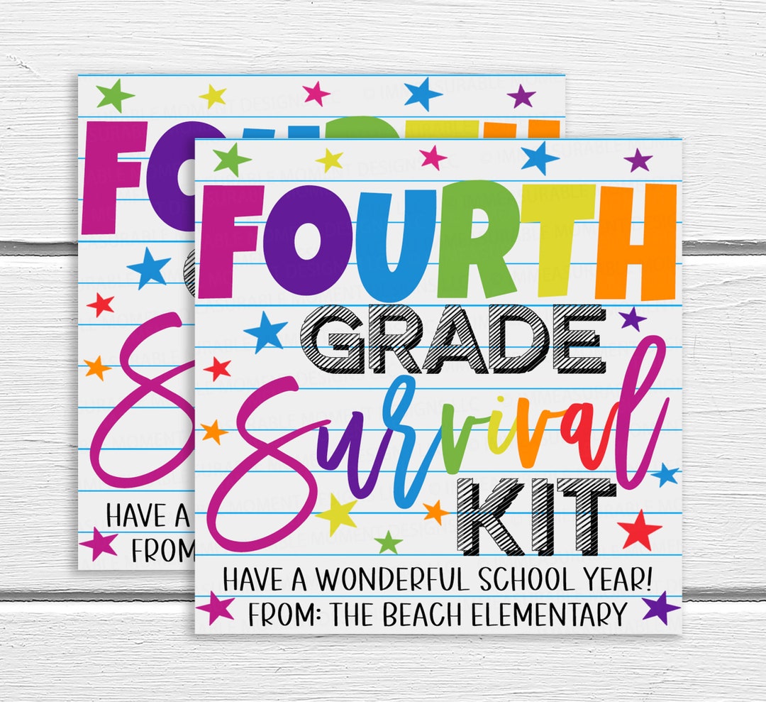 Fourth Grade Survival Kit Gift Tag, 4th Grade Printable Editable Label ...