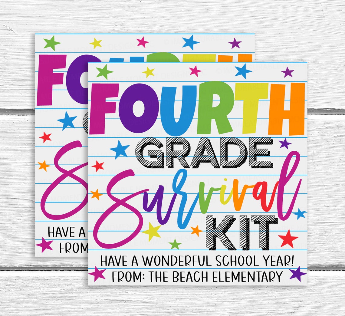 Fourth Grade Survival Kit Gift Tag, 4th Grade Printable Editable Label ...