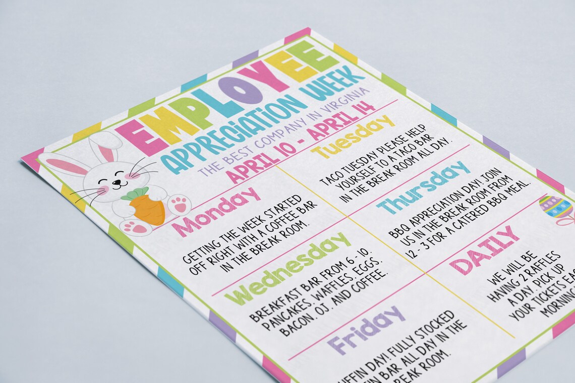 Easter Staff Appreciation Week Itinerary Employee Appreciation | Etsy